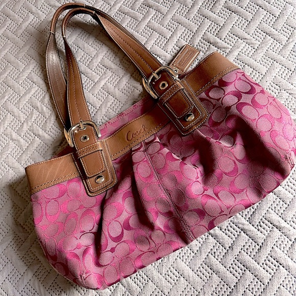 Coach | Bags | Coach Brown N Grape Signature 2 Handle Canvas And ...
